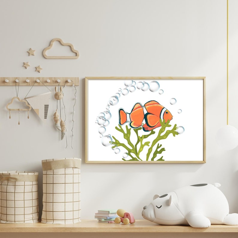 Bubbles Clownfish Print, Bubbles Instant Download Signs, Orange Poster ...