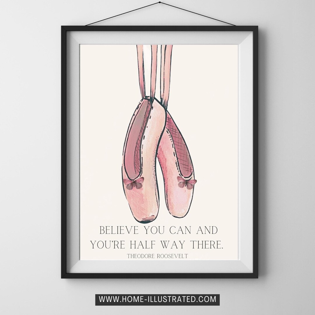 Pink Toe Shoes Ballet Art Print With Butterfly Bows & Theodore ...