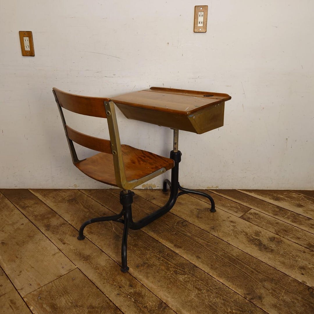 French Antique Iron Frame School Desk Chair / Desk Chair Combo Vintage ...