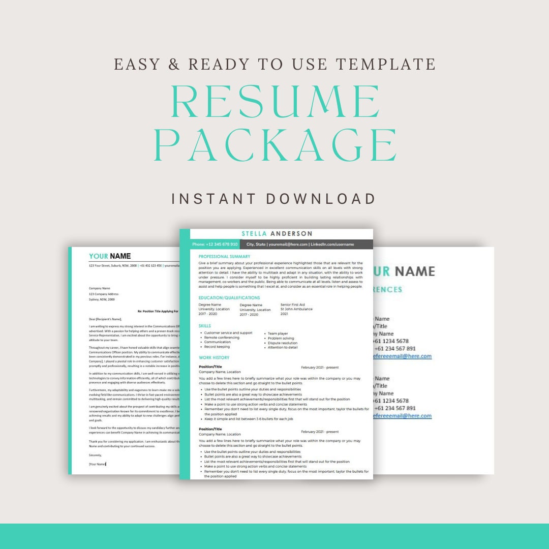 Resume Template Package. Includes Word Compatible Cover Letter With ...