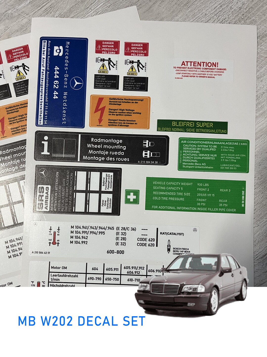 Mercedes - Benz W202 C180 C200 C220 C230.4 C200d C230d C250d C280 DECAL ...