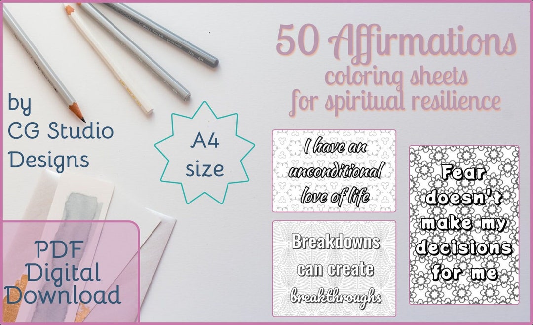 50 Affirmations for Spiritual Resilience A4 Size Coloring - Etsy