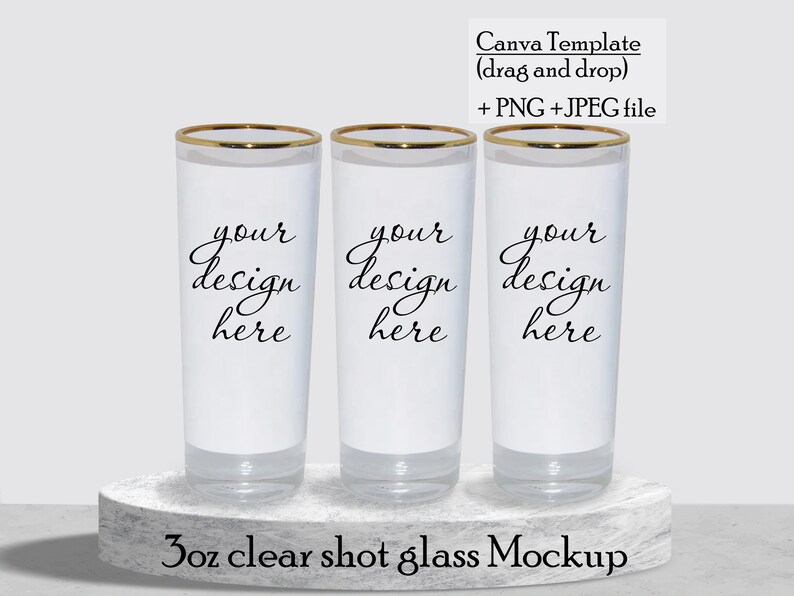 3oz Shot Glass Mockup, Gold Rim, Canva, Png, Jpeg Files, Instant ...