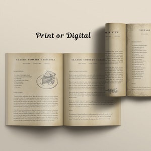 Vintage Recipe Template Bundle for Canva, Printable Retro Recipe Book ...