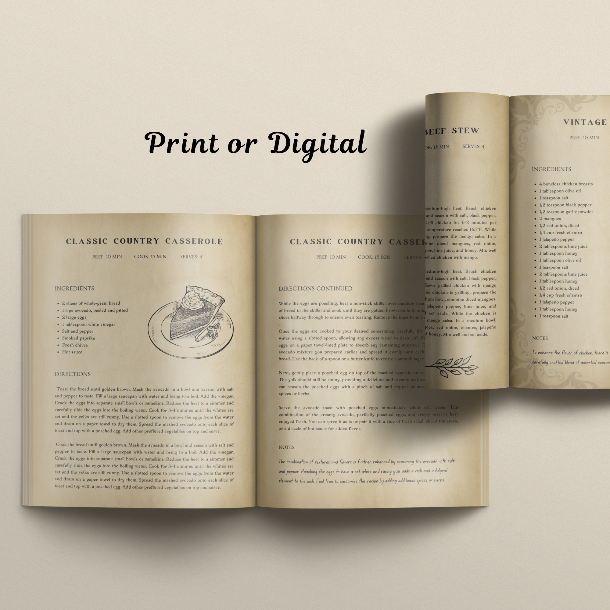 Vintage Recipe Template Bundle for Canva, Printable Retro Recipe Book ...