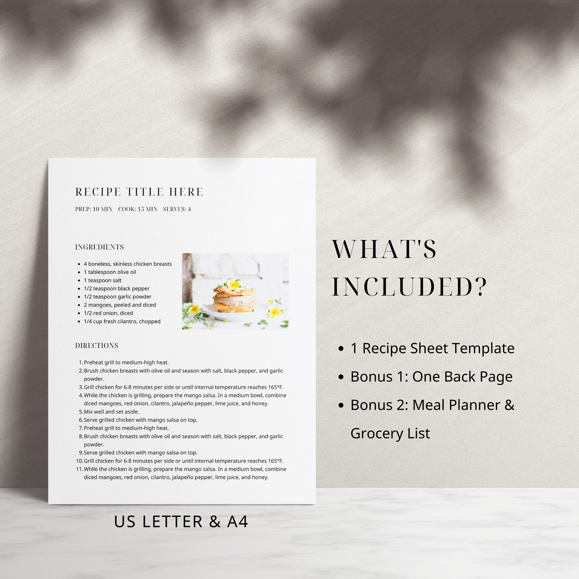 Minimalist Recipe Template, Editable Personalized Recipe Sheet ...