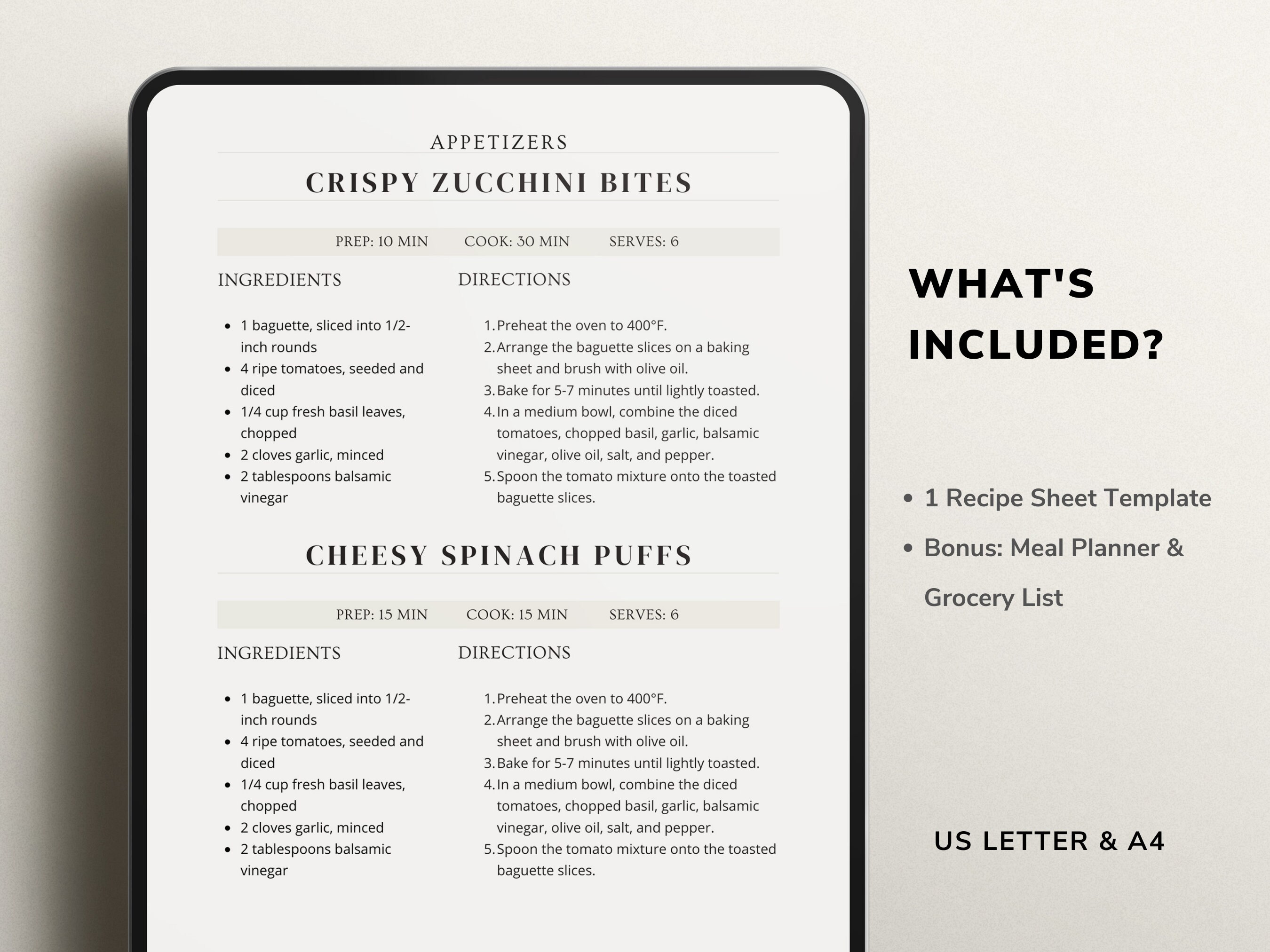 2 Recipes Page Template for Short Recipes, Editable Recipe Canva ...