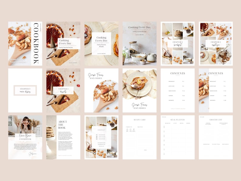 Minimalist Cookbook Template, Recipe Book Template, Editable Recipe ...