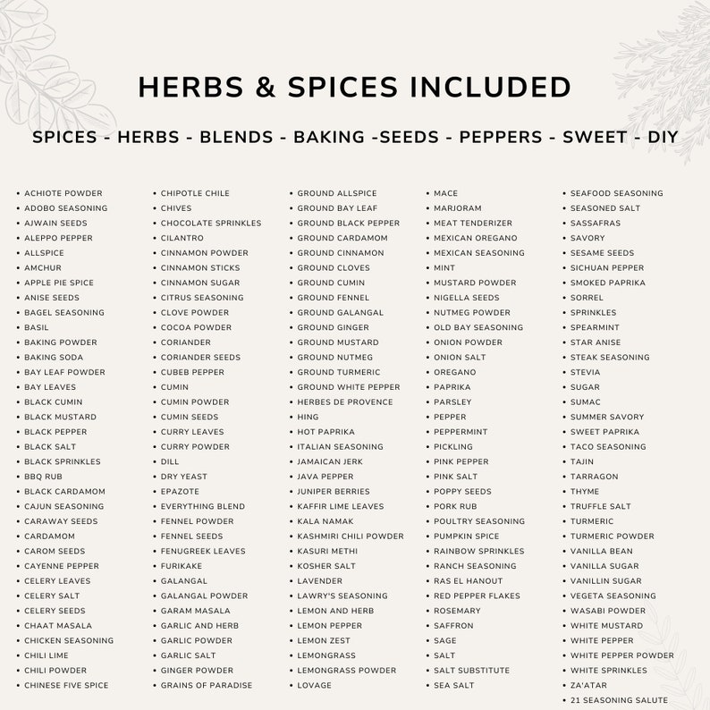 170 Spice Jar Labels Printable PDF, Modern Minimalist Spice Jar Label ...