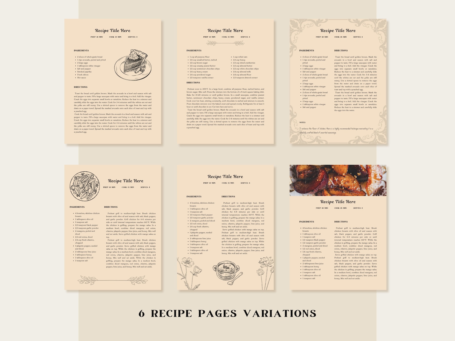 Vintage Recipe Book Template for Canva, Editable Cookbook Template ...