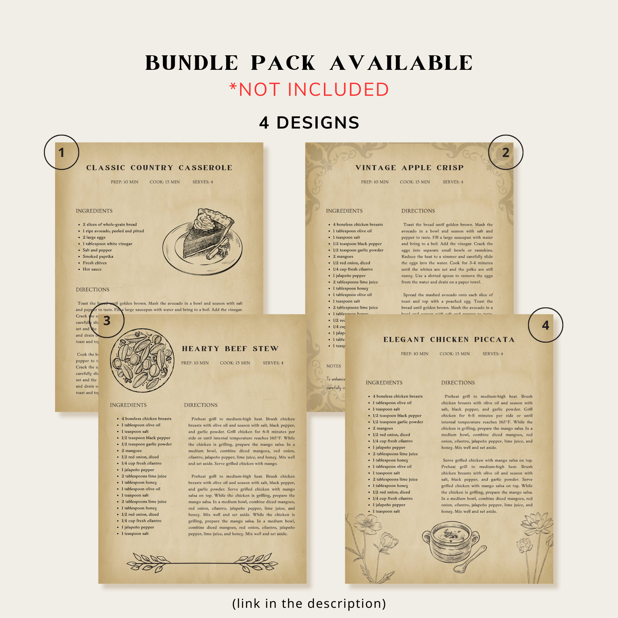 Vintage Recipe Sheet Template for Canva, Editable Retro Recipe Template ...