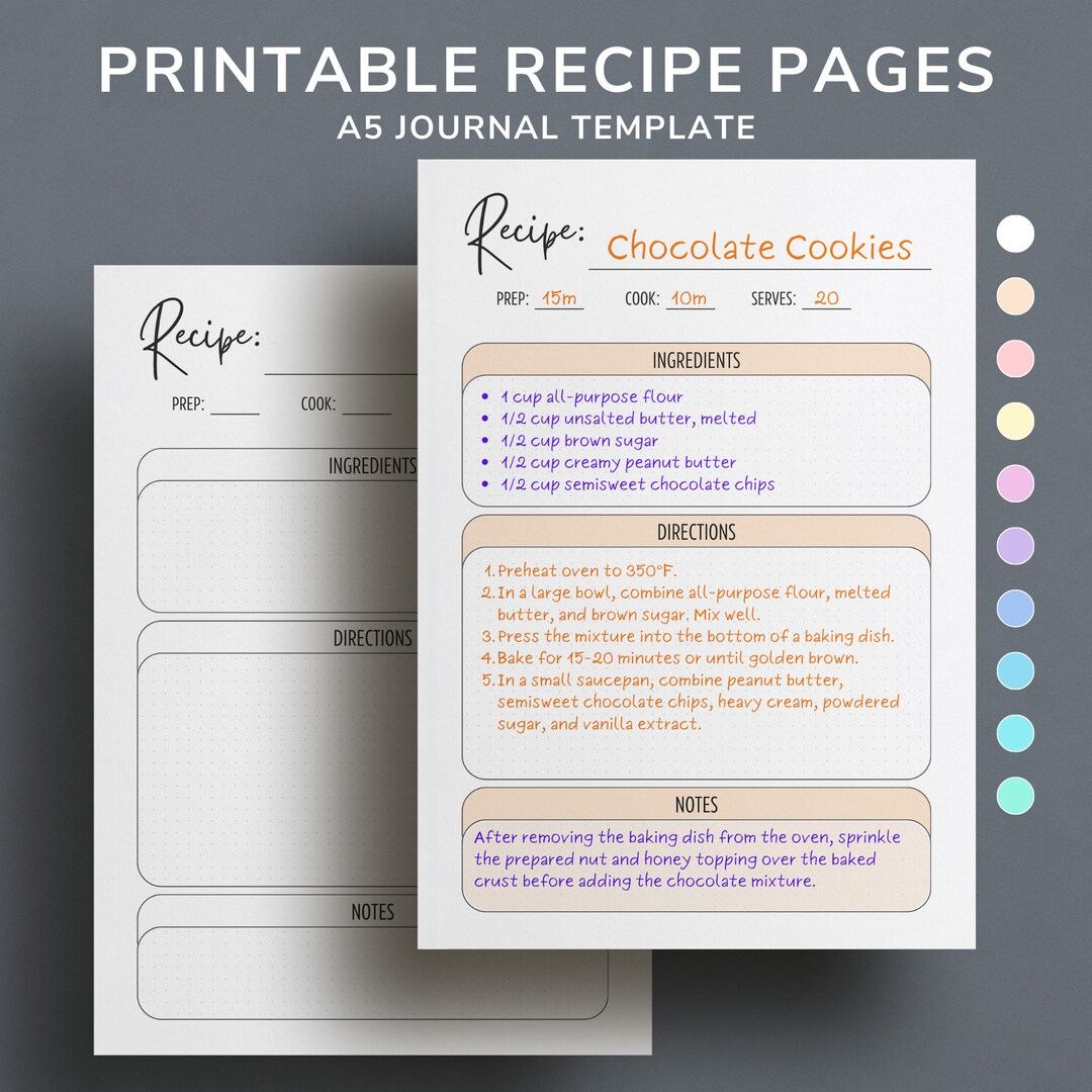 Printable Recipe Template A5 Journal Page, PRINTABLE Journal Template ...
