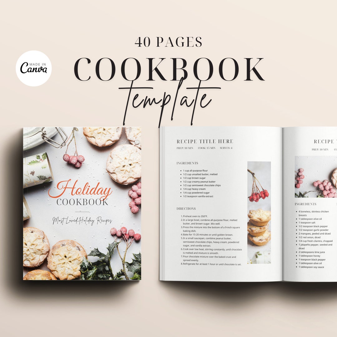 Christmas Cookbook Template, Holiday Recipe Book Editable Canva ...
