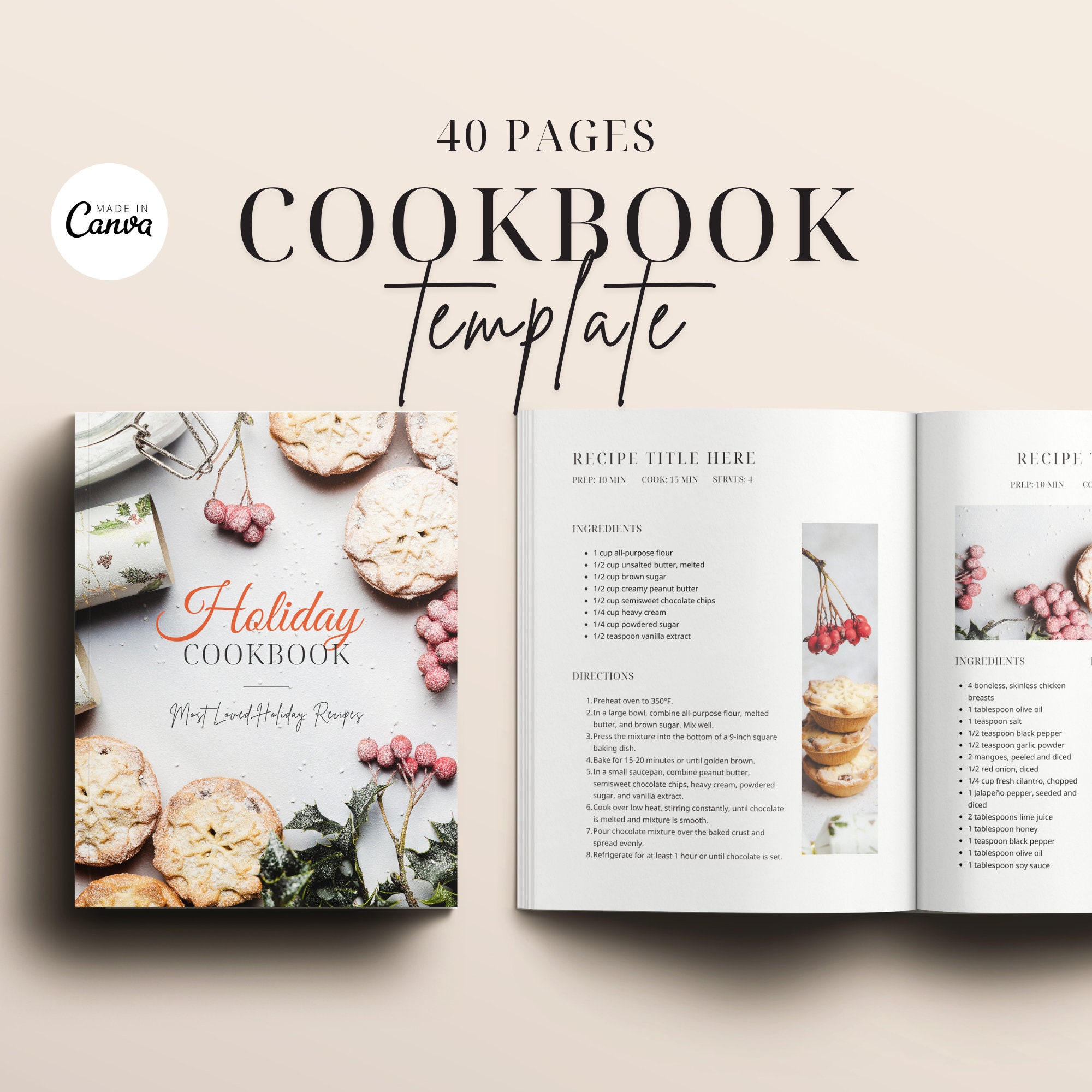 Christmas Cookbook Template, Holiday Recipe Book Editable Canva ...