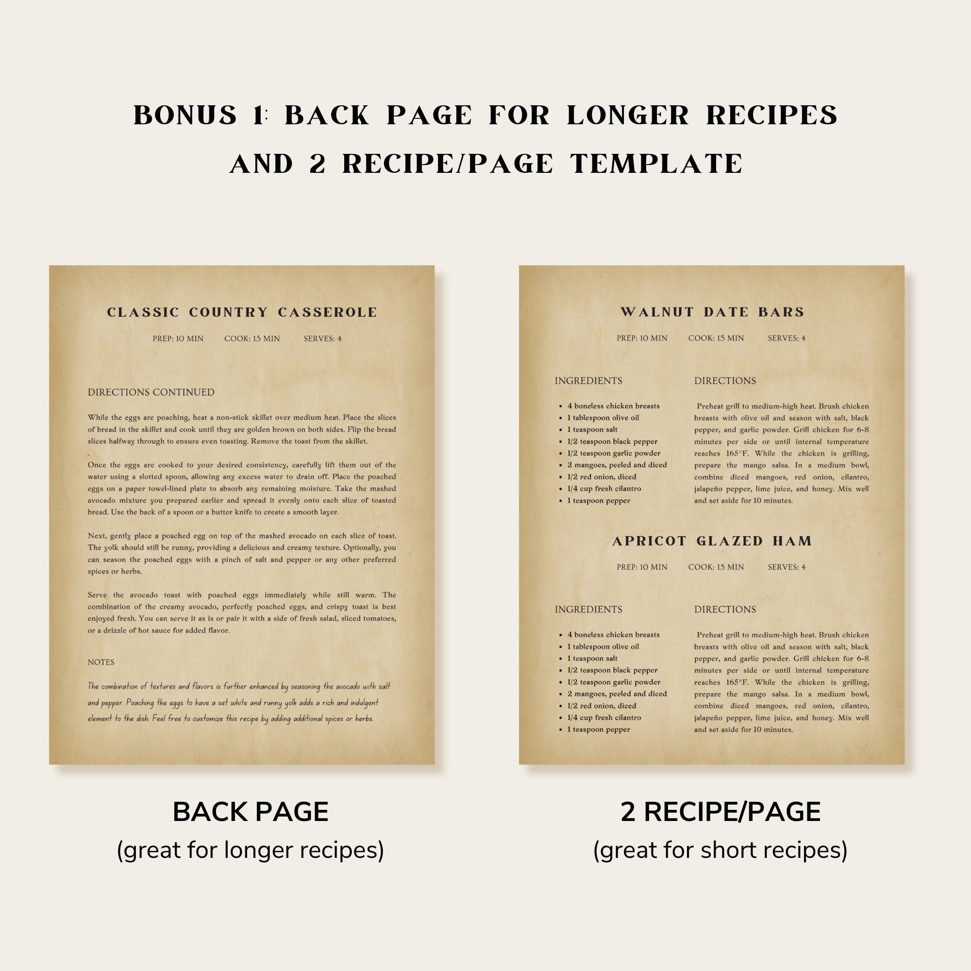 Vintage Recipe Template Bundle for Canva, Printable Retro Recipe Book ...