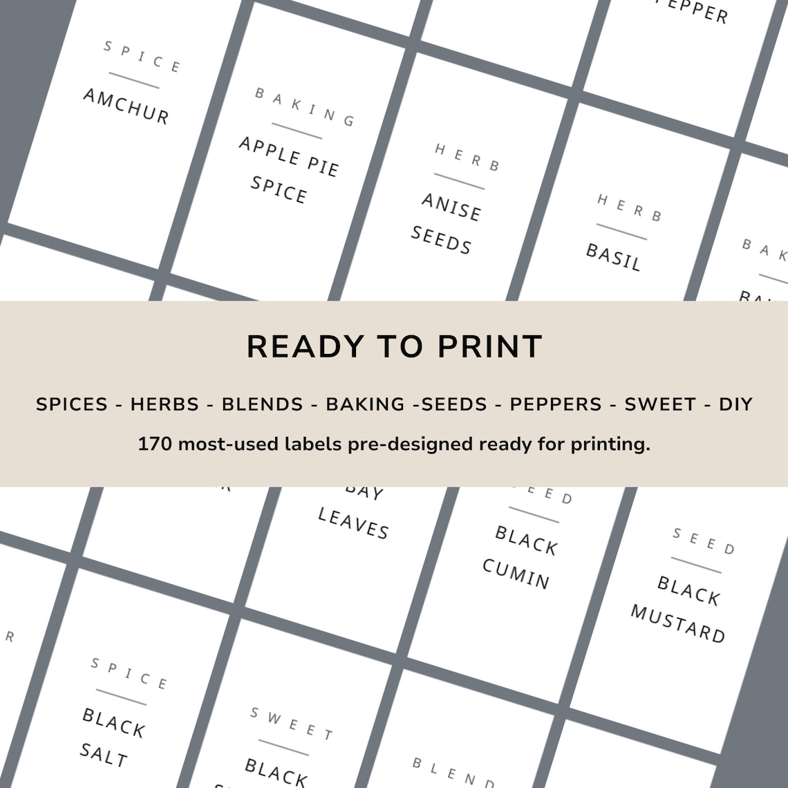 170 Spice Jar Labels Printable PDF, Modern Minimalist Spice Jar Label ...