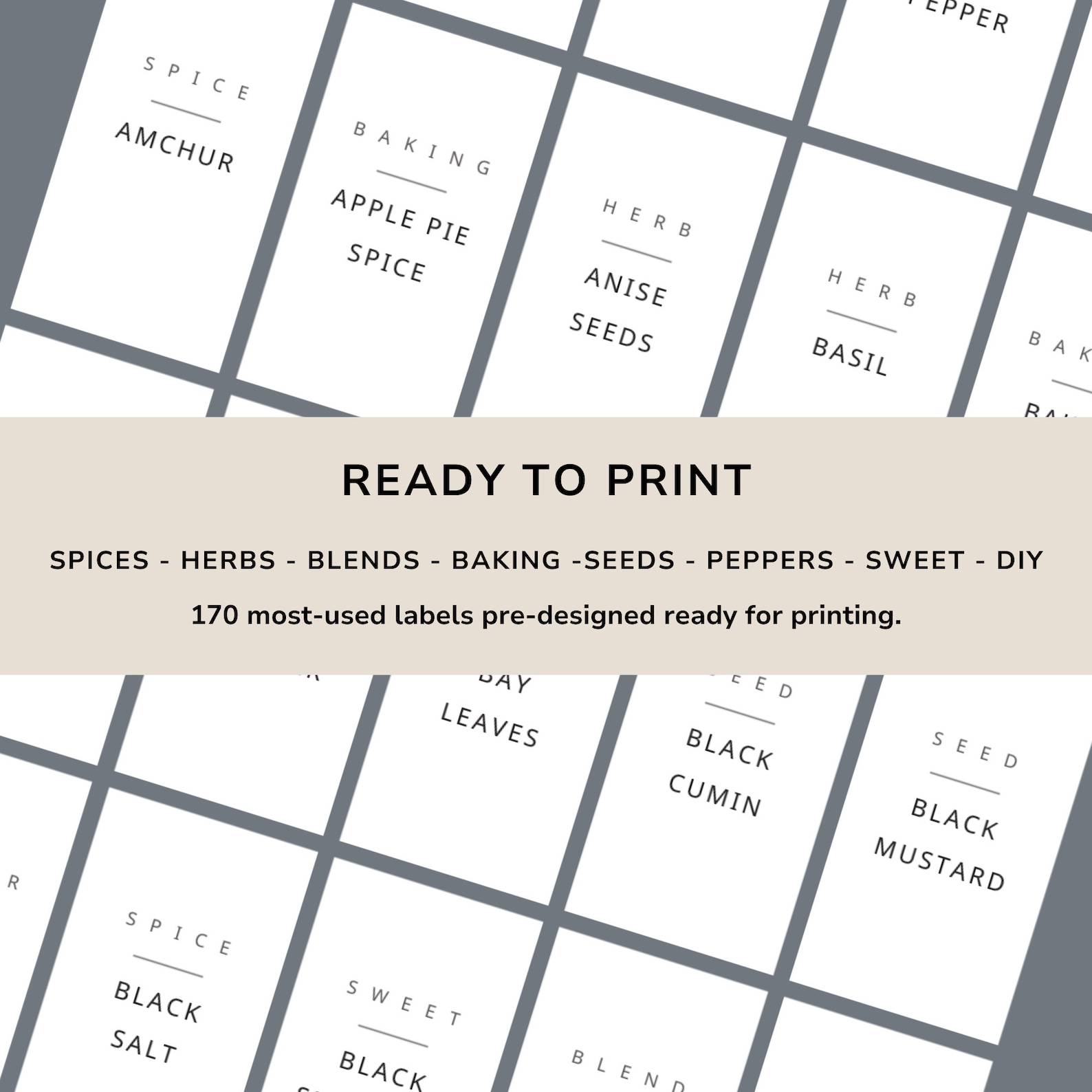 170 Spice Jar Labels Printable PDF, Modern Minimalist Spice Jar Label ...