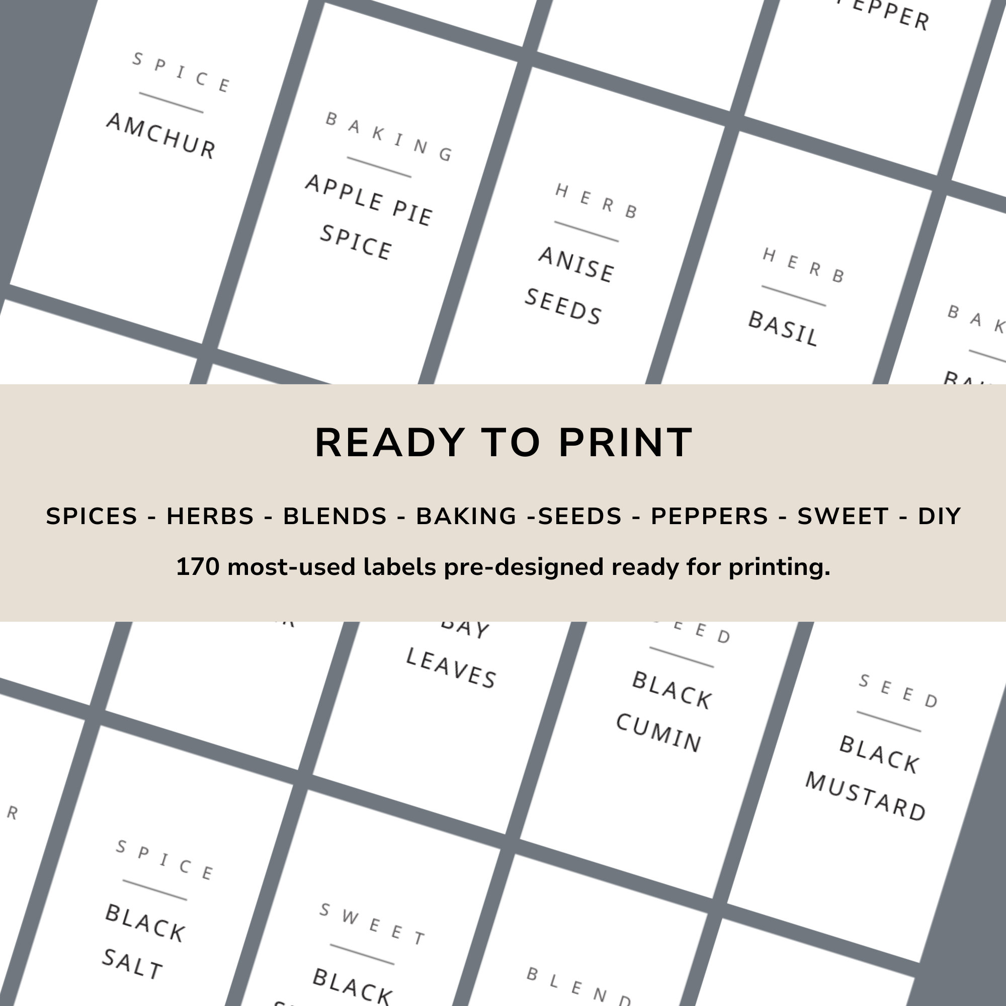 170 Spice Jar Labels Printable PDF, Modern Minimalist Spice Jar Label ...