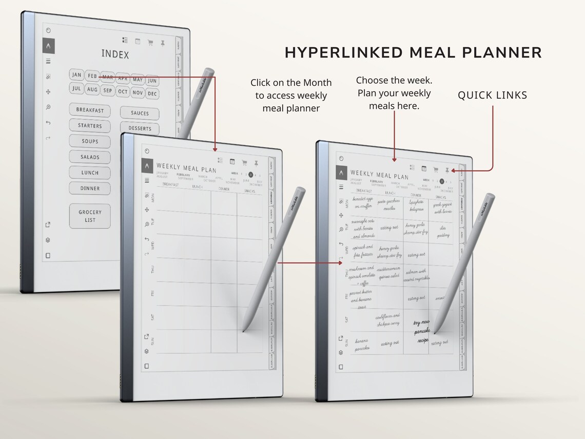 Remarkable 2 Templates Meal Planner Hyperlinked PDF, Instant Download ...