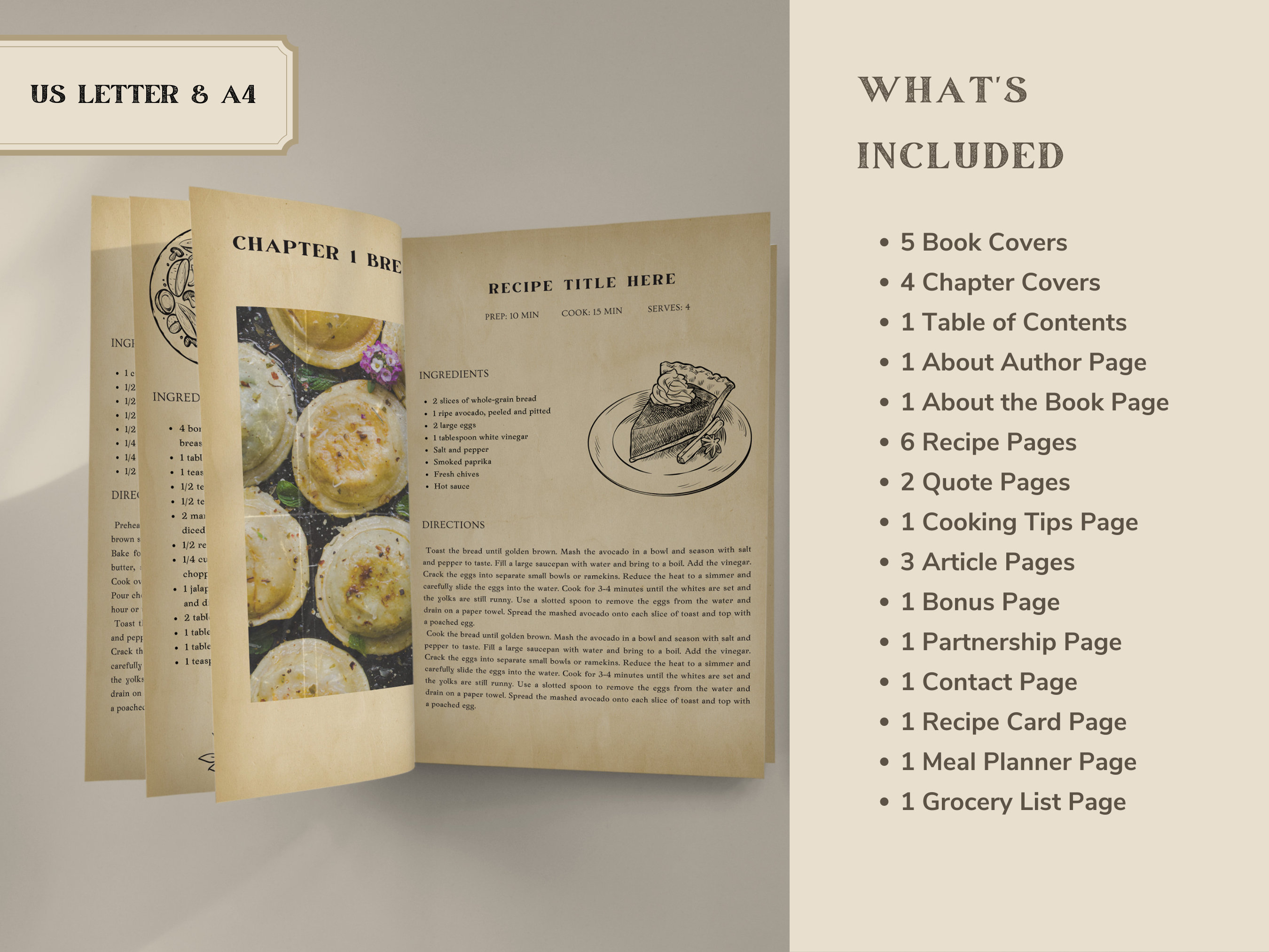 Vintage Style Cookbook Template, Editable Recipe Book Template ...