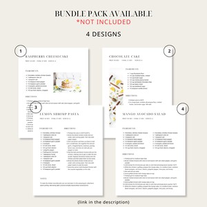 Minimalist Recipe Template, Editable Personalized Recipe Sheet ...