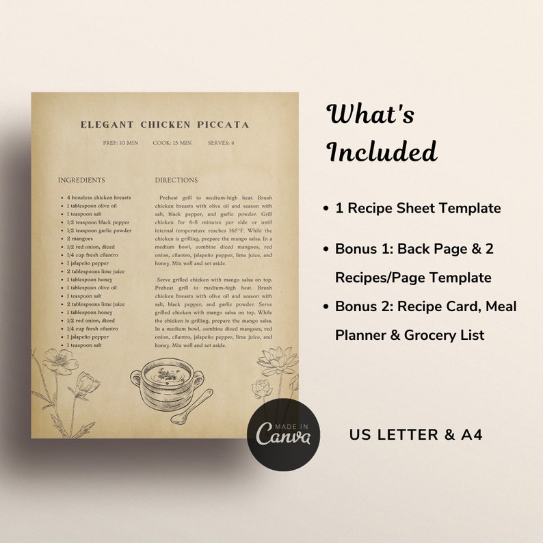 Modèle de page de recette rétro, modèle de feuille de recette vintage ...