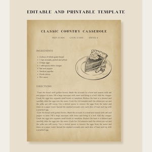Vintage Recipe Template for Canva, Vintage Recipe Box, Printable Family ...