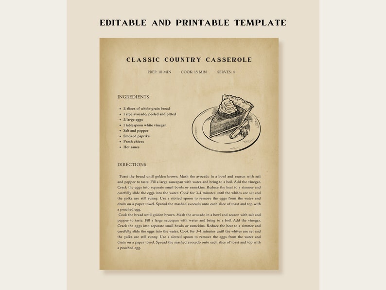 Vintage Recipe Template for Canva, Vintage Recipe Box, Printable Family ...