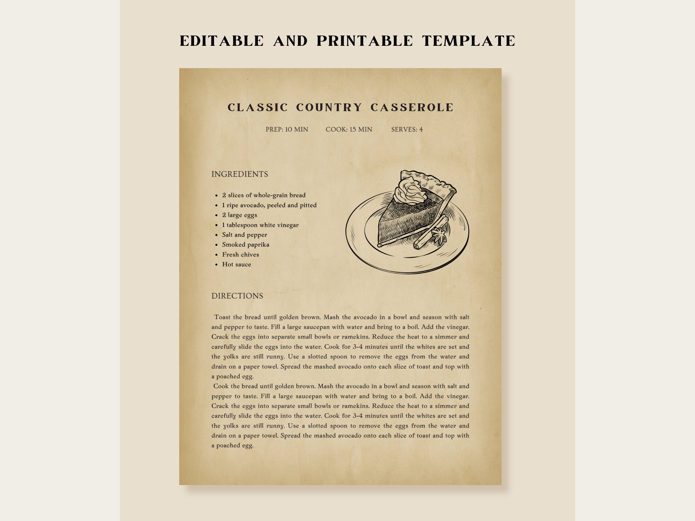 Vintage Recipe Template for Canva, Vintage Recipe Box, Printable Family ...
