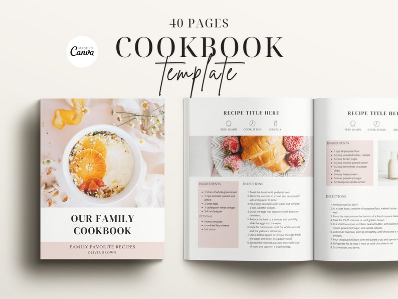 Cookbook Template, Recipe Book Template, Editable Canva Ebook, Recipe ...