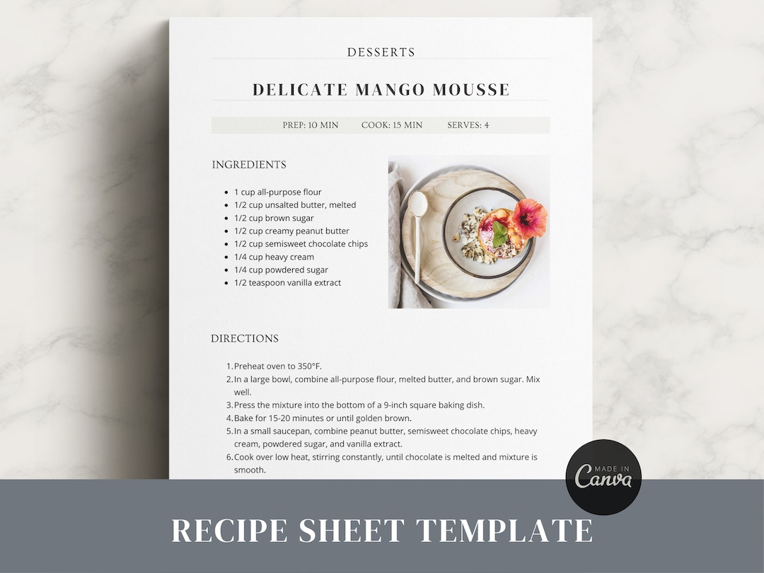 Modern Recipe Template, Editable Recipe Sheet Template Canva, Printable ...
