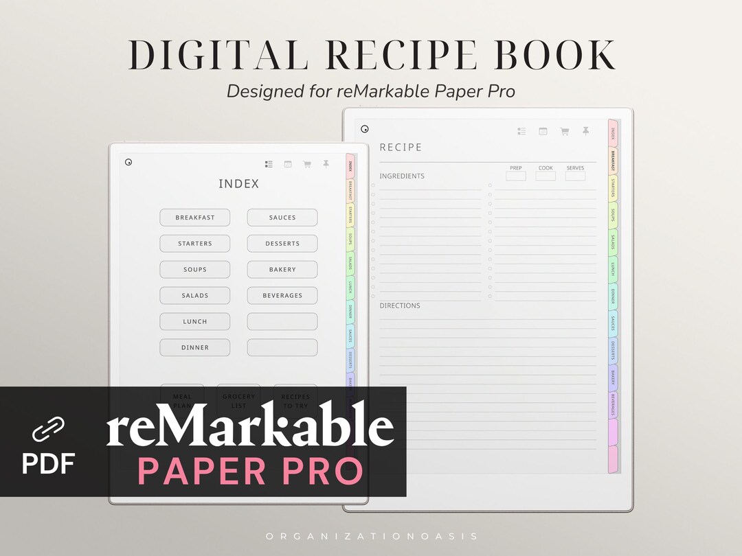 Recipe Book for Remarkable Paper Pro, Color Recipe Journal, Recipe ...
