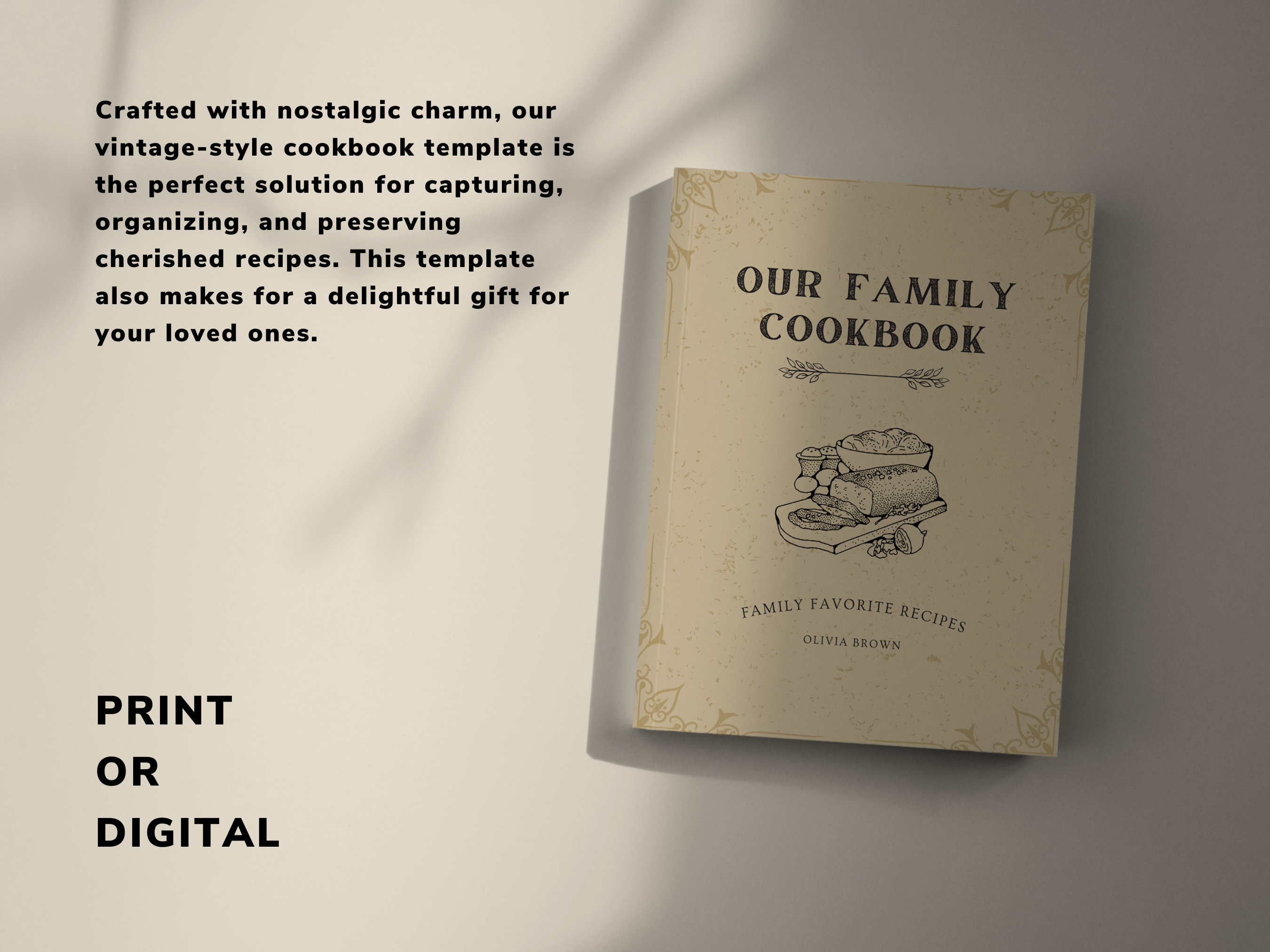 Vintage Style Cookbook Template, Editable Recipe Book Template ...