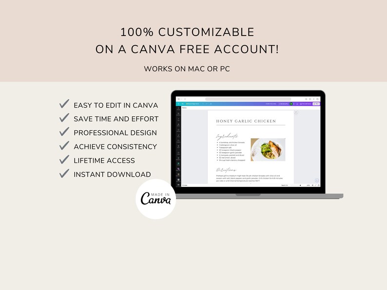 Cookbook Template for Canva, Editable Cookbook Pages, Family Recipes ...