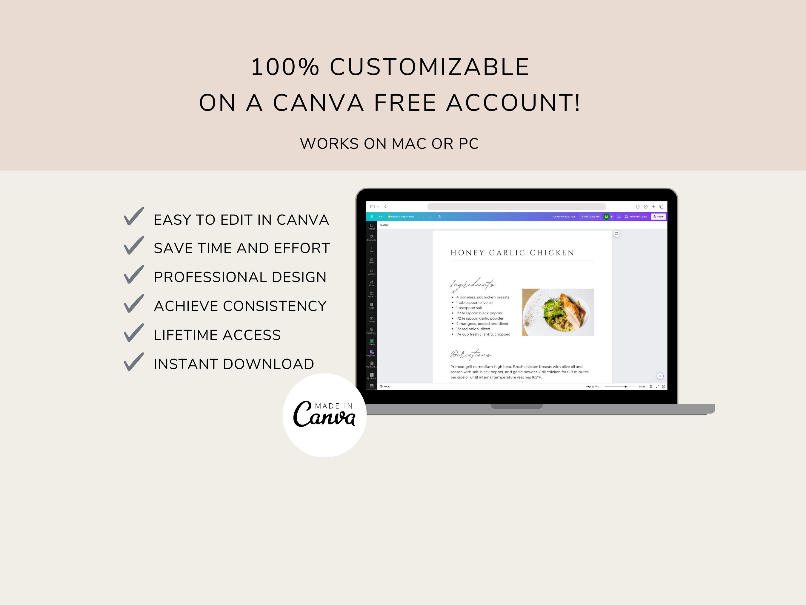 Cookbook Template for Canva, Editable Cookbook Pages, Family Recipes ...