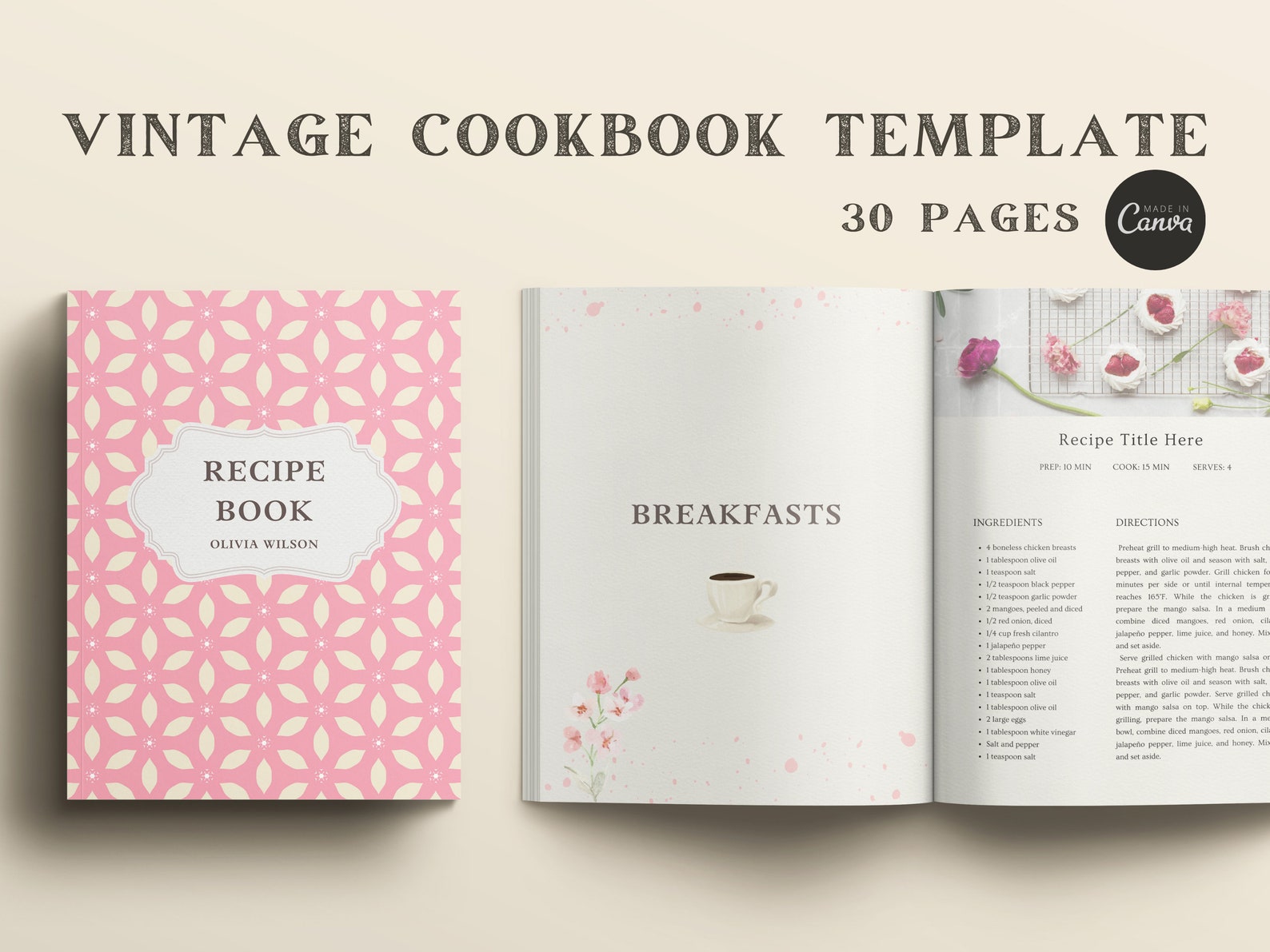 Cookbook Template Old Paper Retro Style, Vintage Recipe Book Template ...