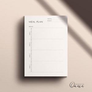 Monthly Meal Planner Printable Minimalist, 30 day Menu Planner, Monthly ...