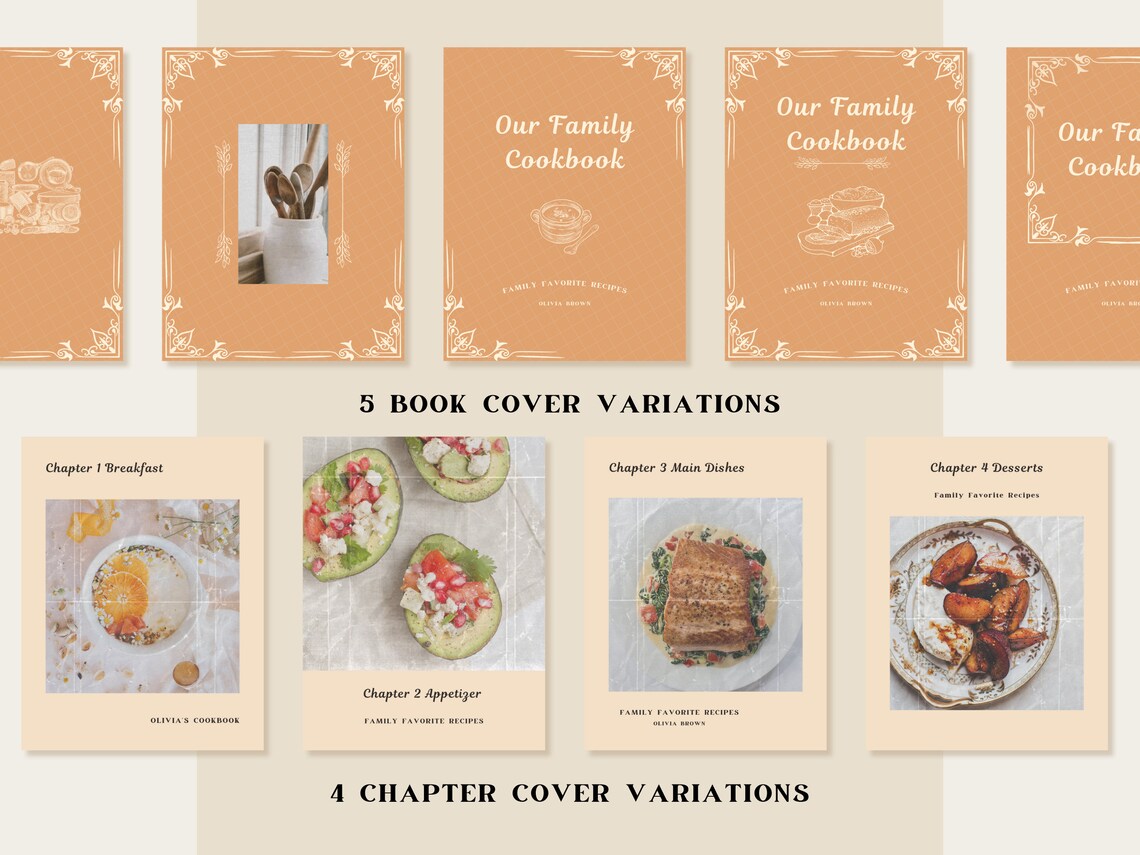Vintage Recipe Book Template for Canva, Editable Cookbook Template ...
