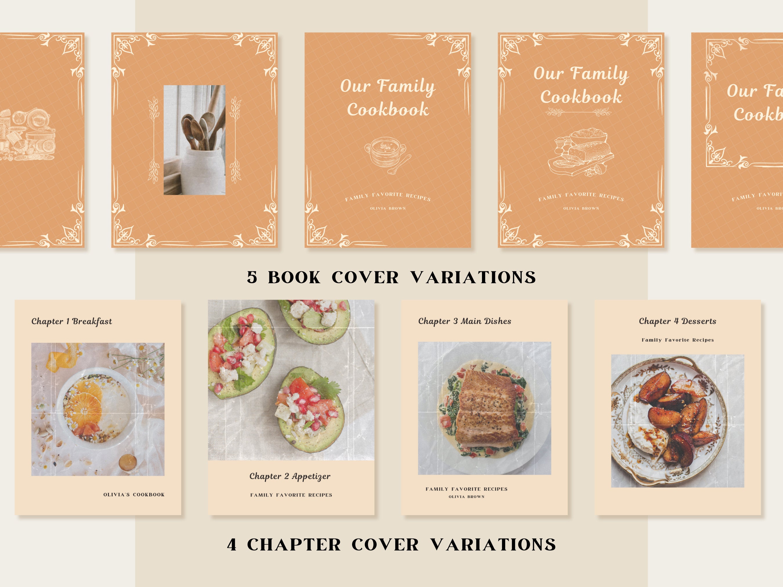 Vintage Recipe Book Template for Canva, Editable Cookbook Template ...