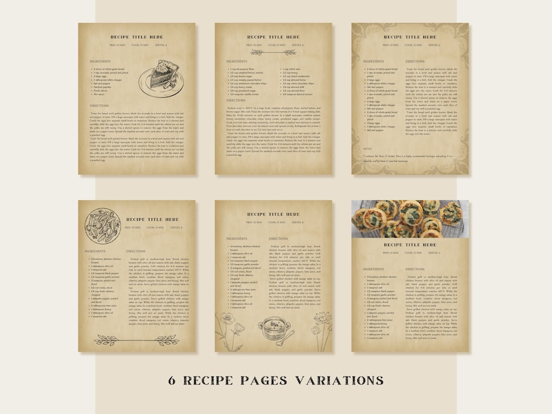 Vintage Style Cookbook Template, Editable Recipe Book Template ...