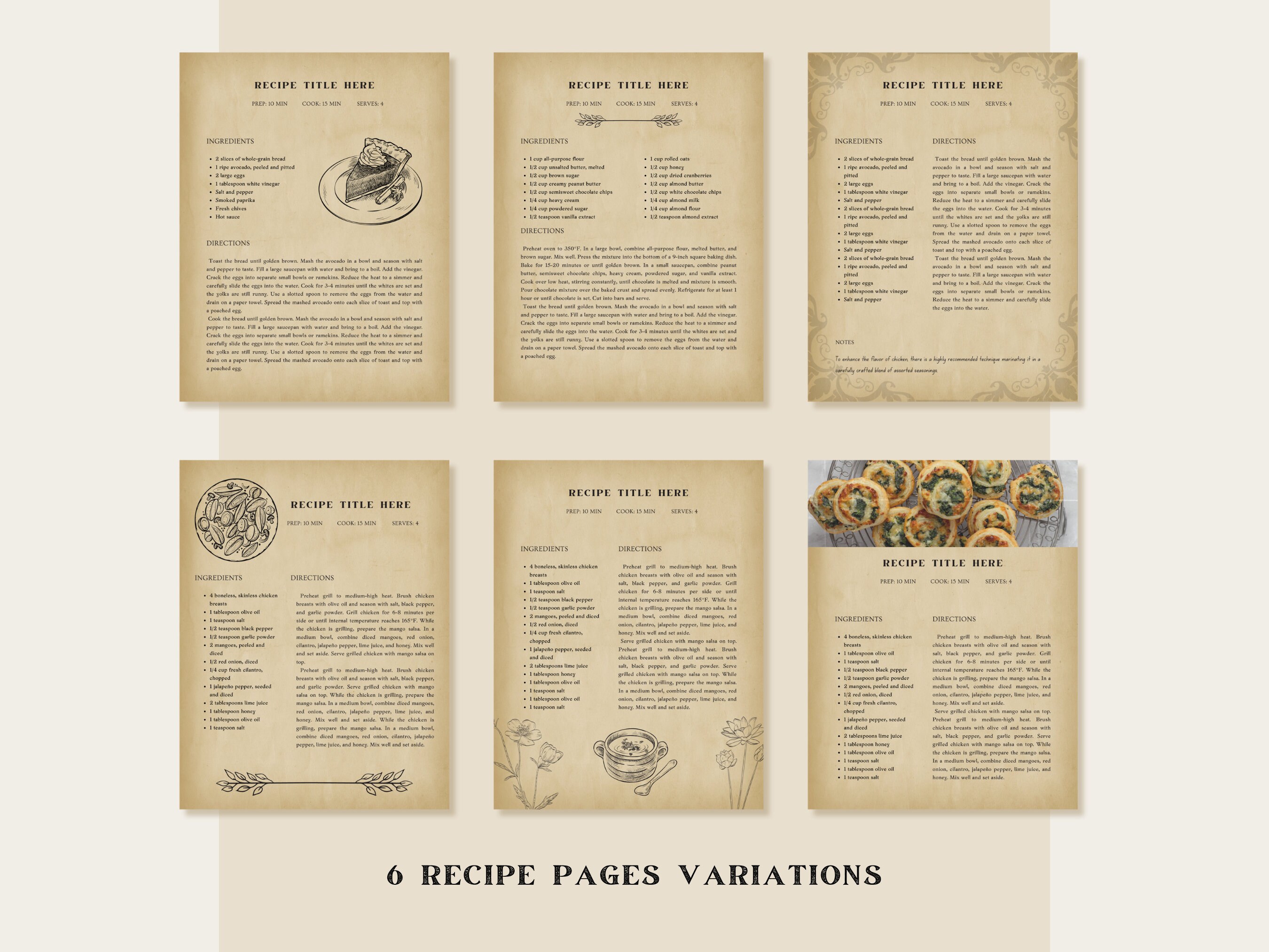Vintage Style Cookbook Template, Editable Recipe Book Template ...
