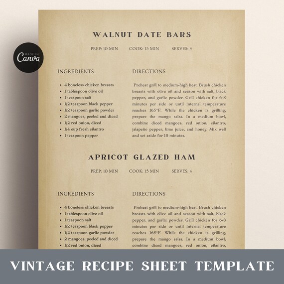 Vintage Recipe Page Template