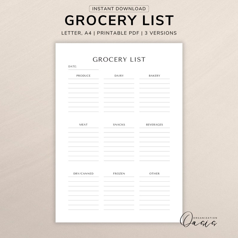 Grocery List Printable Template, Grocery Planner, Food Shopping List ...