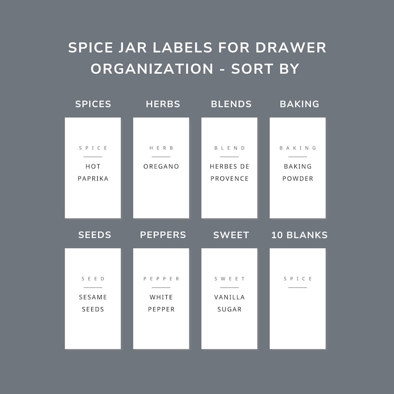 170 Spice Jar Labels Printable PDF, Modern Minimalist Spice Jar Label ...