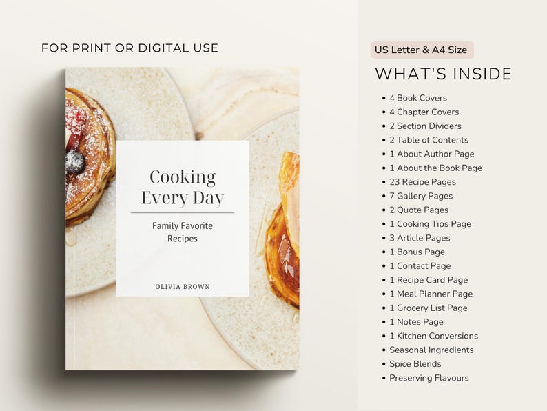 Minimalist Cookbook Template, Recipe Book Template, Editable Recipe ...