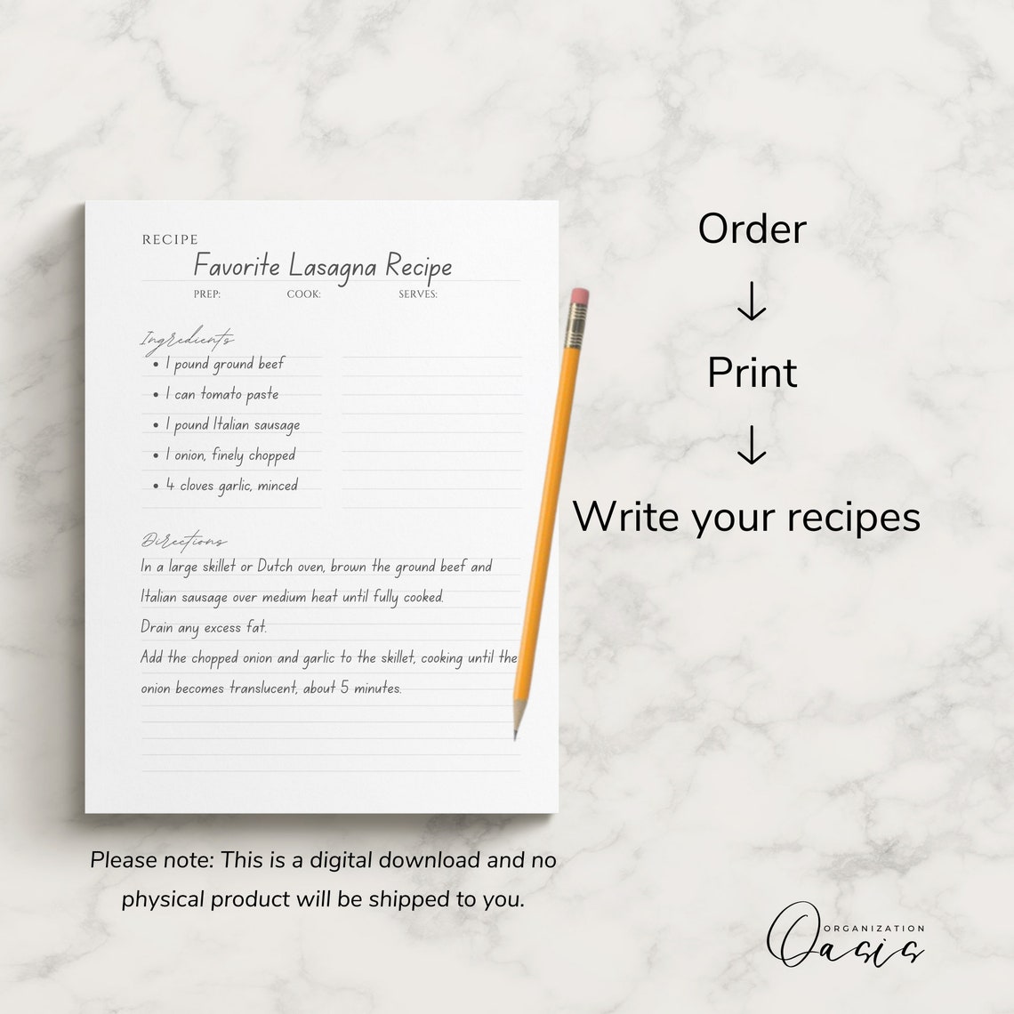 Recipe Template Printable, Recipe Book, Blank Recipe Page, Recipe Card ...