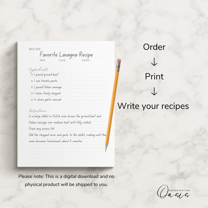 Recipe Template Printable, Recipe Book, Blank Recipe Page, Recipe Card ...