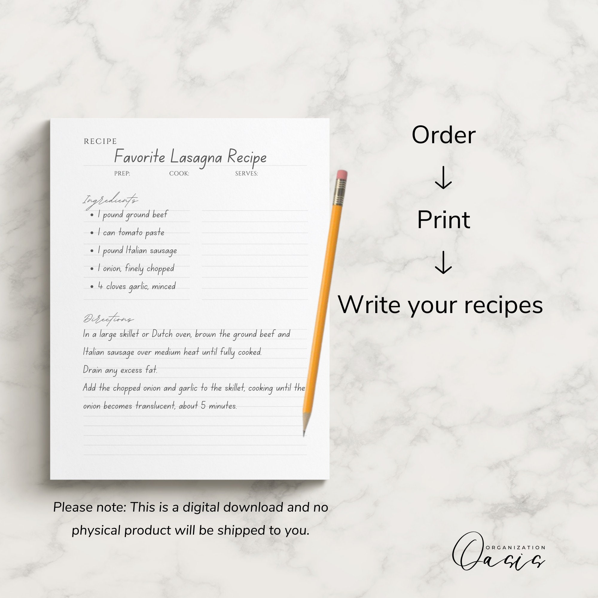 Recipe Book Template Printable, Blank Recipe Page, Cook Book Journal ...