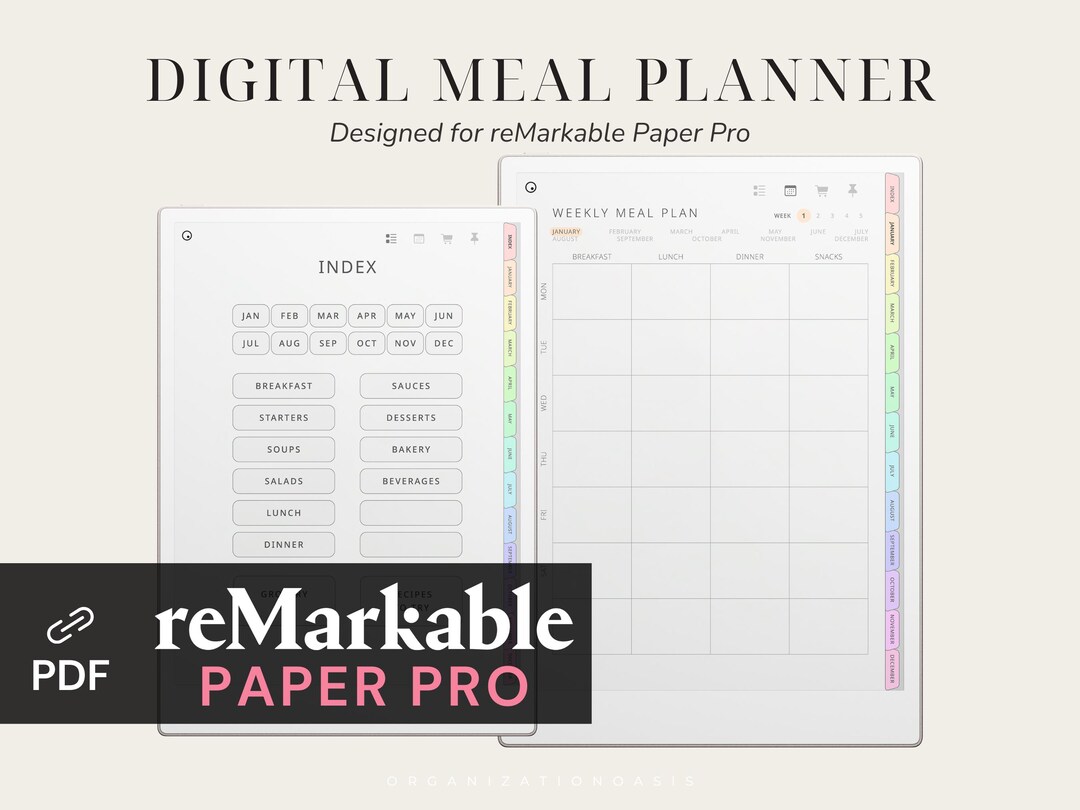 Remarkable Paper Pro Meal Planner Template With Hyperlinked Calendar ...