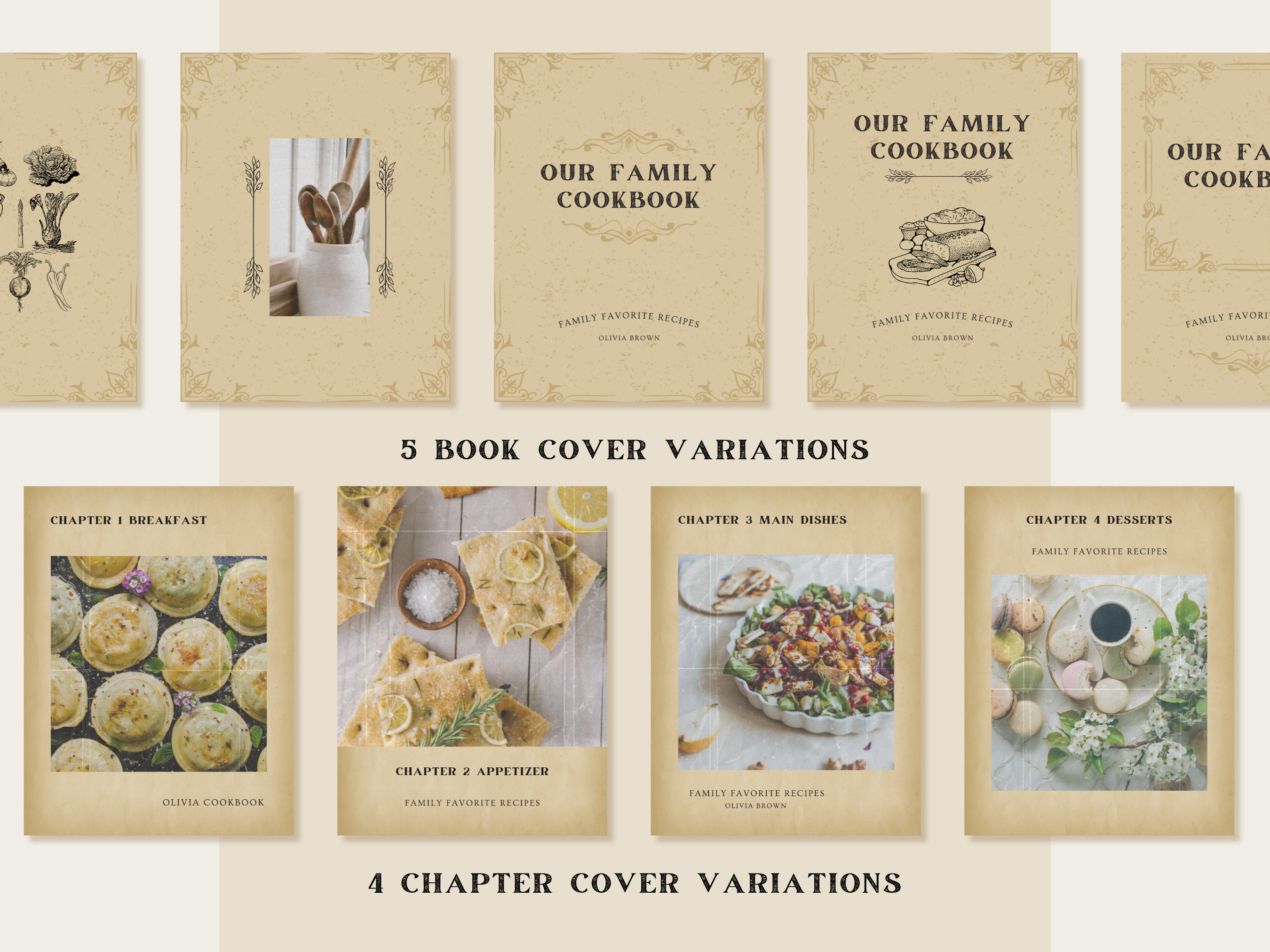 Vintage Style Cookbook Template, Editable Recipe Book Template ...